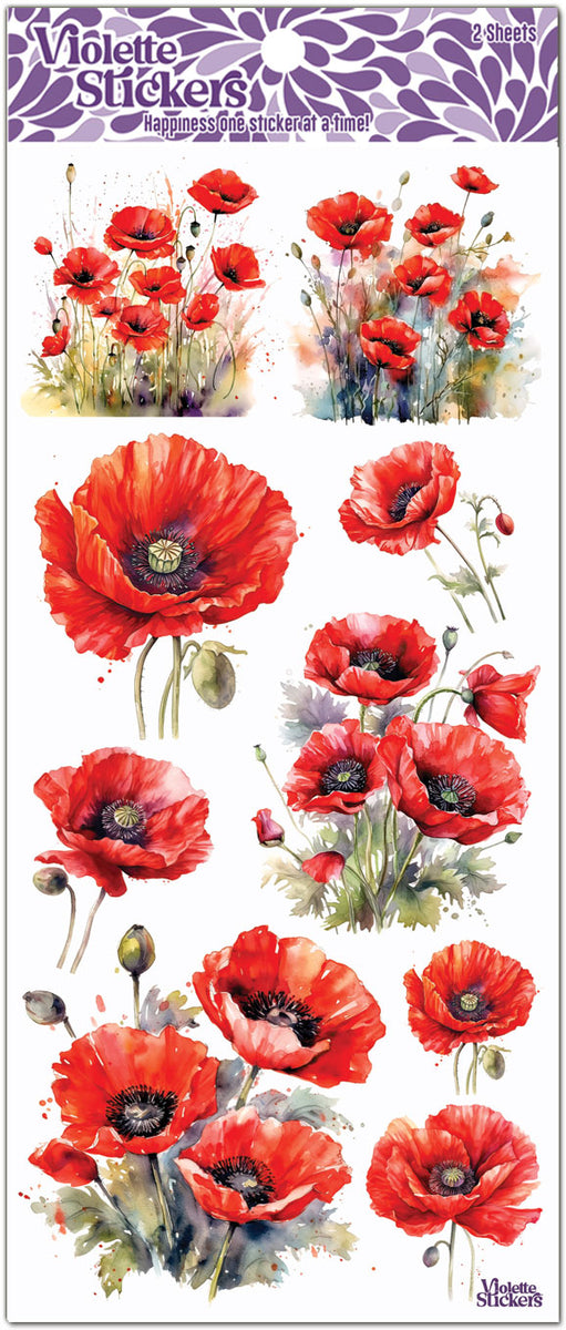 C253 Red Poppy Stickers – Violette Stickers