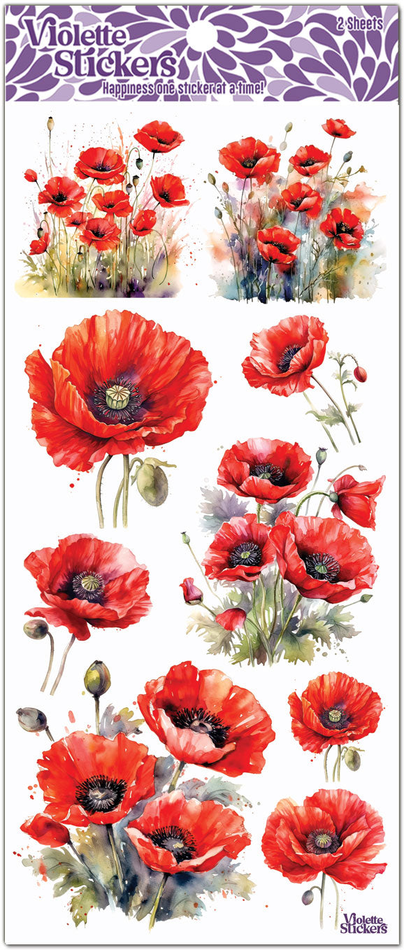 C253 Red Poppy Stickers – Violette Stickers