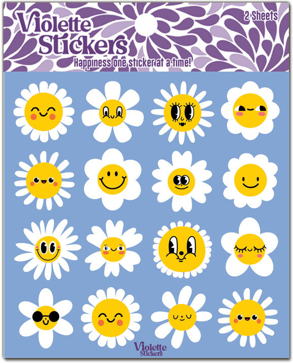 K308 Happy Blue Daisy Smiley Stickers – Violette Stickers