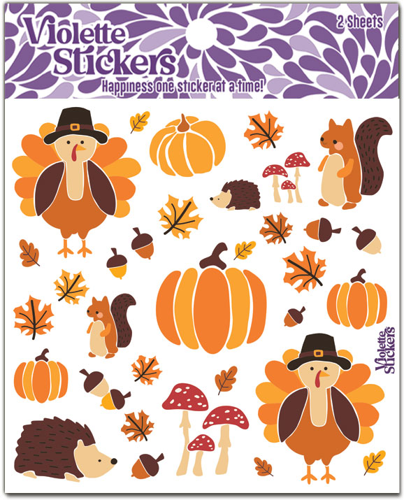 K321 Thanksgiving Stickers - Turkeys and Pumpkins – Violette Stickers