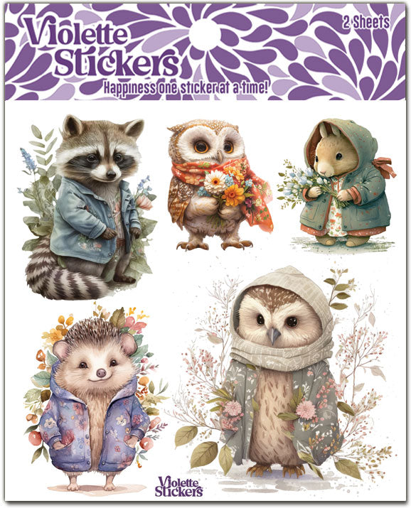K337 Cozy Animals in Coats Stickers – Violette Stickers