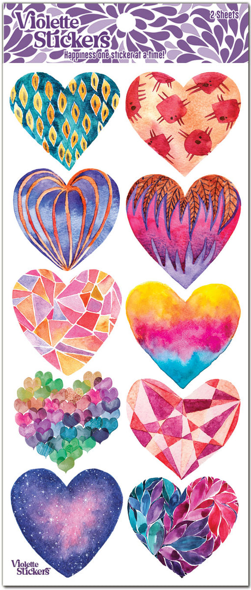 C170 Water Color Hearts – Violette Stickers