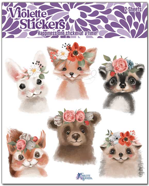 K133 Floral Fox and Bear – Violette Stickers