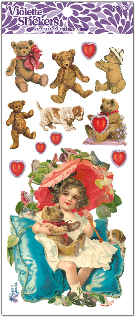 P24 Victorian Teddy Bears with Blue Velvet Chair – Violette Stickers
